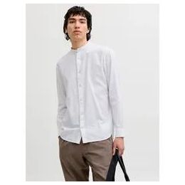 Jack & Jones Langarmhemd JACK & JONES "JJESUMMER LINEN BLEND BAND SHIRT L/S SN", Herren, Gr. S, N-Gr, wei&szlig;, Web, Obermaterial: 70% Baumwolle, 30% Leinen, unifarben, regular fit normal, 1-Knopf-Manschette, Hemden, Baumwollmischung, regular fit
