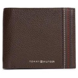 Geldb&ouml;rse Tommy Hilfiger "TH CENTRAL CC & COIN", Herren, kaffeebraun, Leder, Strukturmuster, unifarben, Kleinlederwaren, Herren Geldbeutel, Portemonnaie mit Logoschriftzug und Kontrastnaht