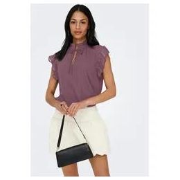 Spitzenbluse Only "ONLLANDAU DOBBY FRILL V-NECK TOP WVN", Damen, Gr. XS, rose braun, Web, Obermaterial: 100% Polyester, unifarben, normal, Blusen Spitzenbluse, Kunstfaser