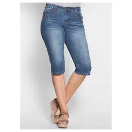 Caprijeans sheego, Damen, Gr. 52, Normalgr&ouml;&szlig;en, blau (blau denim), 98% Baumwolle, 2% Elasthan, unifarben, kurz, Jeans