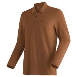 Langarm-Poloshirt Maier Sports "Long Pique Polo M", Herren, Gr. S, rostbraun, 60% Baumwolle, 40% Polyester, Rundhals, Shirts