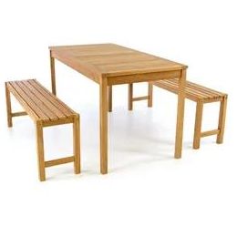 Garten-Essgruppe Vcm "3-tlg. Sitzgruppe Garten Tisch Bank Holz Teak", braun (braun,), B:69cm, Obermaterial: 100% Holz Wood., Sitzm&ouml;bel-Sets