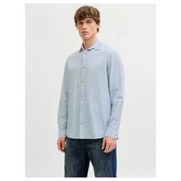 Jack & Jones Langarmhemd JACK & JONES "JJESUMMER LINEN BLEND SHIRT L/S SN", Herren, Gr. XL, N-Gr, celestial blau, Web, Obermaterial: 70% Baumwolle, 30% Leinen, unifarben, normal normal, Hemden, Baumwollmischung, regular fit