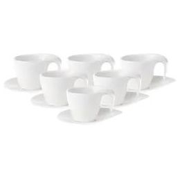 Villeroy & Boch Tasse VILLEROY & BOCH "Kaffeetassen mit Untertassen Flow 200 ml 6er Set wei&szlig;", wei&szlig;, Porzellan, Trinkgef&auml;&szlig;e, Tasse