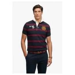 Poloshirt Superdry "DOUBLE EMBLEM JERSEY SS RUGBY", Herren, Gr. XXL, navy, rot chest band stripe, Single Jersey, Obermaterial: 100% Baumwolle, gestreift, relaxed fit normal, Rundhals, Shirts, im angesagten Rugby Stil