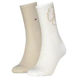 Socken Tommy Hilfiger "TH WOMEN SOCK 2P FLOWER STRIPE", Damen, Gr. 39-42, sand, Obermaterial: 66% Baumwolle, 33% Polyamid, 1% Elasthan, Socken Socken