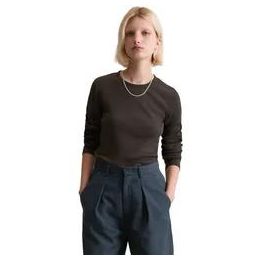 Marc O'Polo Langarmshirt MARC O'POLO DENIM "aus softem Bio-Baumwolle-Modal-Stretch-Jersey", Damen, Gr. XXS, schwarz espresso, Obermaterial: 50% Baumwolle, 47% Modal, 3% Elasthan, unifarben, Basic, slim fit, Rundhals, Zierb&uuml;ndchen, Shirts Langarmshirt