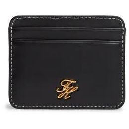 Kartenetui Tommy Hilfiger "TH SCRIPT LEATHER CC HOLDER", Damen, schwarz, Leder, unifarben, Basic, Kleinlederwaren, Unisex Minigeldbeutel, Portemonnaie mit TH-Schmucklogo