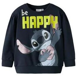 Sweatshirt name it "NMFDIDI STITCH SWEAT UNB NOOS WDI", M&auml;dchen, Gr. 104, navy blazer, Sweatware, Obermaterial: 95% Baumwolle, 5% Elasthan, bedruckt, unifarben, Basic normal, Rundhals, Rippb&uuml;ndchen, Sweatshirts Sweatshirt, mit Glitzerprint f&uuml;r einen funkelnden und coolen Loo