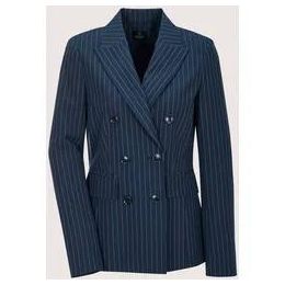 Madeleine Mode Jackenblazer MADELEINE "Blazer Longblazer mit Nadelstreifen", Damen, Gr. 46, blau (nachtblau, wollwei&szlig;), Obermaterial: 63% Polyester PES. 33% Viskose CV. 4% Elasthan EL., Modern, oversize, Blazer, Doppelt gesetzte Knopfleiste