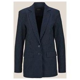 Madeleine Mode Longblazer MADELEINE "Blazer Langer, taillierter Blazer", Damen, Gr. 34, blau (marine, wei&szlig;), Obermaterial: 70% Viskose CV. 19% Polyamid PA. 8% Polyester PES. 3% Elasthan EL., Blazer Longblazer