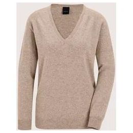 Madeleine Mode Longpullover MADELEINE "Kaschmirpullover Casual Strickpullover mit V-Ausschnitt", Damen, Gr. 44/46, beige (beige, melange), Obermaterial: 100% Kaschmir WS., Modern, V-Ausschnitt, Pullover Longpullover, Reines Kaschmir