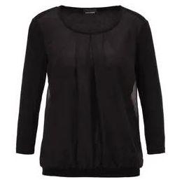 Kurzarmbluse GOLDNER "Kurzgr&ouml;&szlig;e Chiffon-Shirt mit 3/4-Arm, Rundhals", Damen, Gr. 19, schwarz, Obermaterial: 95% Viskose CV. 5% Elasthan EL., Casual, Gerade, Blusen, keine/nicht relevant
