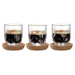 Espressoglas Leonardo "Espresso-Set mit Untersetzer Gocce 60 ml 3er Set transparent", bunt (transparent), 6 tlg., Glas, Trinkgef&auml;&szlig;e