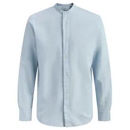Jack & Jones PlusSize Langarmhemd "JJEBREEZE LINEN BLEND BAND SHIRT L PLS", Herren, Gr. 3XL, N-Gr, celestial blau, Web, Obermaterial: 70% Baumwolle, 30% Leinen, JACK & JONES PLUSSIZE, Hemden, mit Stehkragen