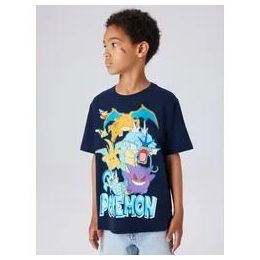T-Shirt name it "NKMMAJO POKEMON SS NREG TOP BOX NOOS SKY", Jungen, Gr. 134/140, navy blazer, Jersey, Obermaterial: 95% Baumwolle, 5% Elasthan, bedruckt, normal, Rundhals, Shirts T-Shirt, Baumwollmischung, Pok&eacute;mon Druck, Kurzarm