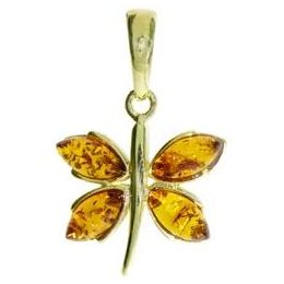 Kettenanh&auml;nger OSTSEE-SCHMUCK "- Schmetterling - Silber 925/000, vergoldet - Bernstein" Gr. 25, gold (goldfarben, gelb), Schmuckanh&auml;nger, Damen, Silber 925 (Sterlingsilber), Kettenanh&auml;nger