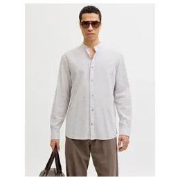 Jack & Jones Langarmhemd JACK & JONES "JJESUMMER LINEN BLEND BAND SHIRT L/S SN", Herren, Gr. L, N-Gr, crockery stripes:stripes, Web, Obermaterial: 70% Baumwolle, 30% Leinen, gestreift, regular fit normal, 1-Knopf-Manschette, Hemden, Baumwollmischung, regular fit