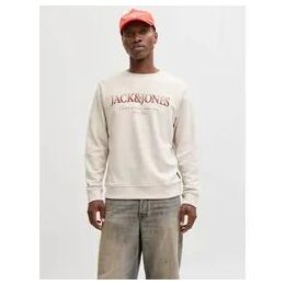 Jack & Jones Sweatshirt JACK & JONES "JJDEVIN DAYTONA PRINT SWEAT CREW NECK", Herren, Gr. XL, moonbeam, angeraute Sweatware, Obermaterial: 60% Baumwolle, 40% Polyester, bedruckt, regular fit normal, Rundhals, Rippb&uuml;ndchen, Sweatshirts Sweatshirt