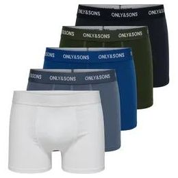 Only & Sons Boxershorts ONLY & SONS "ONSTREY SOLID BOXER 5PACK OTL", Herren, Gr. S, 5 Stk., wei&szlig; detail:limgoes, rosin, schwarz navy, indigo, Jersey, Obermaterial: 68% Baumwolle, 27% Polyester, 5% Elasthan, unifarben, bequem, Unterhosen