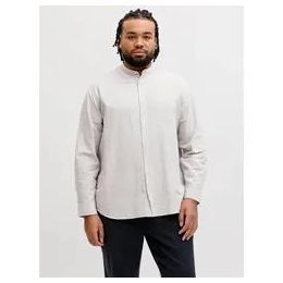 Jack & Jones PlusSize Langarmhemd "JJEBREEZE LINEN BLEND BAND SHIRT L PLS", Herren, Gr. 6XL, N-Gr, string, Web, Obermaterial: 70% Baumwolle, 30% Leinen, JACK & JONES PLUSSIZE, Hemden, mit Stehkragen