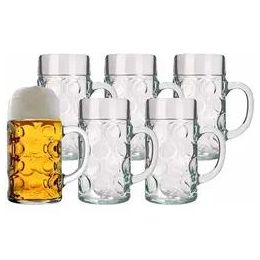 Bierkrug ST&Ouml;LZLE "Ma&szlig;kr&uuml;ge Isar 1000 ml 6er Set transparent", bunt (transparent), Glas, Trinkgef&auml;&szlig;e