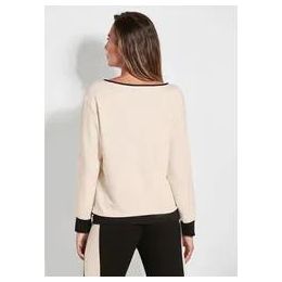 Sweater GOLDNER "Luxuri&ouml;ses Langarm Viskose-Oberteil", Damen, Gr. 50, schwarz (beige, schwarz), Obermaterial: 64% Viskose CV. 30% Polyester COOLMAX(R) PES(Coolmax). 6% Elasthan EL., figurumspielend, eng, Homewear-Sets Sweater, Raffiniertes Dessin