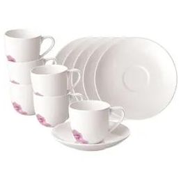 Villeroy & Boch Tasse VILLEROY & BOCH "Espressotassen mit Untertassen Rose Garden 70 ml 6er Set wei&szlig;", wei&szlig;, Porzellan, Trinkgef&auml;&szlig;e, Tasse