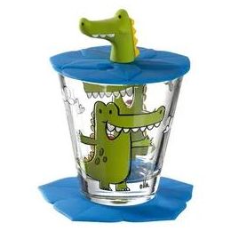 Kinderbecher Leonardo "Kinderbecherset Bambini 215 ml", bunt (krokodil), 3 tlg., Glas, Trinkgef&auml;&szlig;e, Kinderbecher