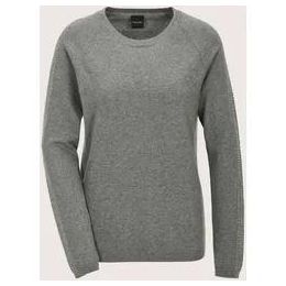 Madeleine Mode Longpullover MADELEINE "Kaschmirpullover Langarmshirt mit Strassdetails", Damen, Gr. 40/42, silber (steingrau, melange, silberfarben), Obermaterial: 95% Baumwolle CO. 5% Kaschmir WS., Modern, Pullover Longpullover, Strassbesatz