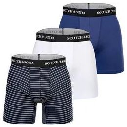 Scotch & Soda Boxershorts SCOTCH & SODA "Boxershort Solid Cotton Stretch 3er Pack", Herren, Gr. L, bunt (blau, wei&szlig;), Obermaterial: 95% Baumwolle CO. 5% Elasthan EL., Unterhosen