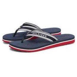Zehentrenner Tommy Hilfiger "TH WEBBING SUMMER SANDAL", Damen, Gr. 41, dunkelblau, wei&szlig;, rot, Textil, unifarben mit Farbeins&auml;tzen, Basic, Schuhe Zehentrenner, Sommerschuh, Strandschuh, Dianette mit Streifen und Logoschriftzug