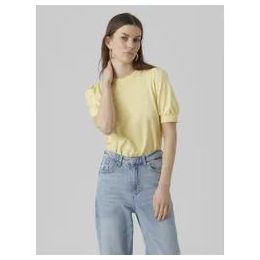 V&eacute;ro Moda T-Shirt VERO MODA "VMKERRY 2/4 O-NECK TOP VMA JRS NOOS", Damen, Gr. S, lemon meringue, Jersey, Obermaterial: 100% Baumwolle, unifarben, figurumspielend h&uuml;ftlang, Rundhals, Puff&auml;rmel, Shirts T-Shirt, mit Rundhalsausschnitt