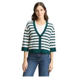Cardigan Tom Tailor, Damen, Gr. L, wei&szlig; gr&uuml;n knit stripe, Strick, Obermaterial: 85% Viskose, 15% sonstige Fasern, gestreift, loose fit normal, V-Ausschnitt, Strickjacken, mit Streifen Muster