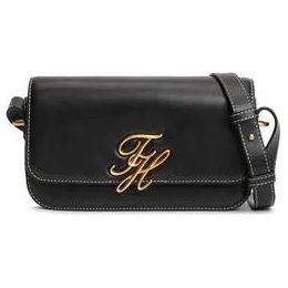 Umh&auml;ngetasche Tommy Hilfiger "TH SCRIPT FLAP CROSSOVER", Damen, Gr. B/H/T: 22,5cm x 12cm x 6cm, schwarz, Leder, Taschen Umh&auml;ngetasche, Schultertasche, Handtasche, Mulitfach, Clutch mit Logo