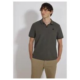 Poloshirt Street One MEN, Herren, Gr. L (42), oil grau, Web, 50% Baumwolle, 48% Polyester, 2% Elasthan, unifarben, normal normal, hoch geschlossener Ausschnitt, abgesteppt, Shirts, im soften Baumwoll-Mix