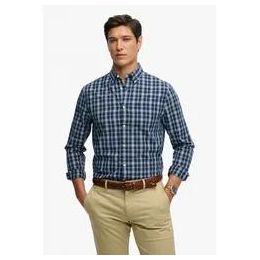 Langarmhemd Superdry "PREPPY POPLIN L/S SHIRT", Herren, Gr. XXL, N-Gr, wainscott navy check, Web, Obermaterial: 100% Baumwolle, kariert, regular fit normal, Hemden