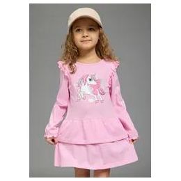 Jerseykleid Kidsworld "S&uuml;&szlig;es Shirtkleide mit Einhorn-Druck", M&auml;dchen, Gr. 128/134, N-Gr, pink, Single Jersey, Obermaterial: 100% Baumwolle, bedruckt, ausgestellt, Rundhals, mit Gummizug, Kleider Jerseykleid, f&uuml;r M&auml;dchen, aus Single Jersey aus Baumwolle