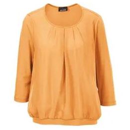 Kurzarmbluse GOLDNER "Kurzgr&ouml;&szlig;e Chiffon-Shirt mit 3/4-Arm, Rundhals", Damen, Gr. 21, gelb (safran), Obermaterial: 95% Viskose CV. 5% Elasthan EL., Casual, Gerade, Blusen, keine/nicht relevant