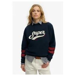 Sweatshirt Superdry "VARSITY SCRIPT LOOSE CREW", Damen, Gr. L, richest navy, Sweatware, Obermaterial: 100% Baumwolle, bedruckt, relaxed fit normal, Rundhals, Sweatshirts Sweatshirt