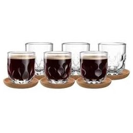 Latte-Macchiato-Glas Leonardo "Kaffeegl&auml;ser mit Untersetzer Gocce 220 ml 6er Set transparent", bunt (transparent), 12 tlg., Glas, Trinkgef&auml;&szlig;e, Latte-Macchiato-Glas