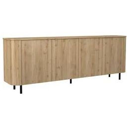Sideboard Home Affaire "Murano, 231 cm breit, 4 T&uuml;ren, Anrichte, Kommode, Stauraumschrank", eiche cadiz dekor, B:231cm H:83cm T:43cm, FSC-zertifizierter Holzwerkstoff, Sideboards, Sideboard, Formgebogenes MDF, Stirnseiten mit Rundung, F&uuml;&szlig;e und Griffe aus Metall
