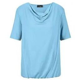 Kurzarmshirt GOLDNER "Kurzgr&ouml;&szlig;e Blusenshirt mit Wasserfallausschnitt", Damen, Gr. 23, blau (hellblau), Obermaterial: 95% Viskose CV. 5% Elasthan EL., Basic, normal, Gerade, Shirts, Sonstige