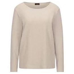 Langarmshirt GOLDNER "Langarm Melange Jersey-Oberteil", Damen, Gr. 42, beige, Obermaterial: 76% Polyester PES. 20% Viskose CV. 4% Elasthan EL., Modisch, U-Boot-Ausschnitt, Shirts Langarmshirt, U-Boot-Ausschnitt