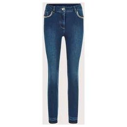 Madeleine Mode Regular-fit-Jeans MADELEINE "Jeans Slim Fit Jeans mit Kettendetails", Damen, Gr. 34, N-Gr, blau (dunkelblau), Obermaterial: 92% Baumwolle CO. 6% Elastomultiester ELE. 2% Elasthan EL., Modern, Jeans, Jeans mit Kettendekoration