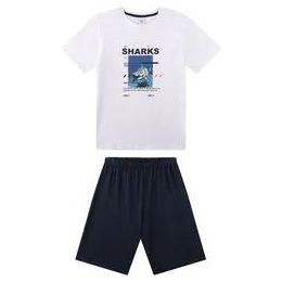 Schlafanzug Sanetta "Pyjama Pyjama short Teens Sharks", Jungen, Gr. 176, bunt (wei&szlig;), Obermaterial: 100% Baumwolle CO., Homewear-Sets Schlafanzug