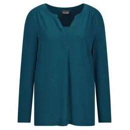 Kurzarmbluse GOLDNER "Kurzgr&ouml;&szlig;e Elegantes Chiffonshirt mit Jersey-Details", Damen, Gr. 23, blau (petrol), Obermaterial: 50% Polyester PES. 47% Viskose CV. 3% Elasthan EL., eng Gerade, Blusen, Schlitz