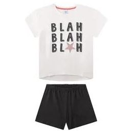 Schlafanzug Sanetta "Pyjama Pyjama Teenager Blah kurz", M&auml;dchen, Gr. 152, bunt (schwarz, beige), Obermaterial: 100% Baumwolle CO., Homewear-Sets Schlafanzug