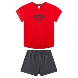 Schlafanzug Sanetta "Pyjama Pyjama Teenager Kiss kurz", M&auml;dchen, Gr. 140, bunt (schwarz, rot), Obermaterial: 100% Baumwolle CO., Homewear-Sets Schlafanzug
