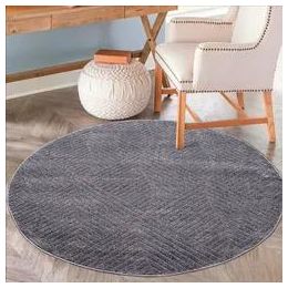 Teppich Carpet City "Frise&eacute;-Teppich FANCY 904", grau, H:12mm &Oslash;:120cm, Polypropylen (PP), Teppiche, Teppich, Kurzflor Wohnzimmer, Florale 3D-Optik, f&uuml;r Schlafzimmer, Flur
